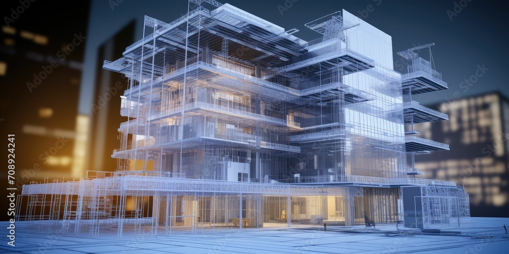 BIM Building Information Modeling concept. Touching on 3D digital model ...