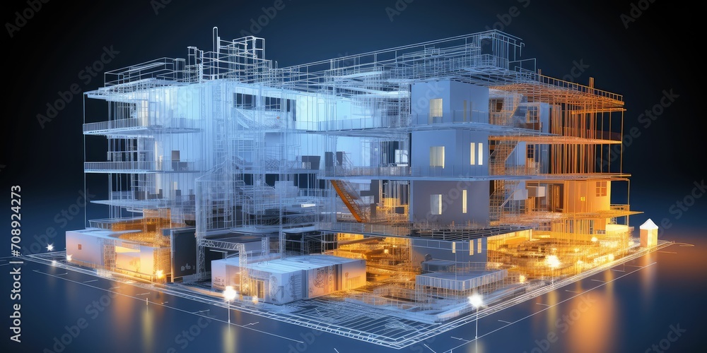 BIM Building Information Modeling concept. Touching on 3D digital model ...