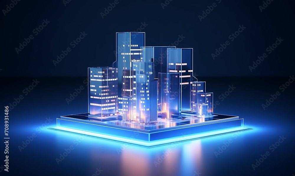 Holo blue concept 3d rendering maquette miniature model of small ...