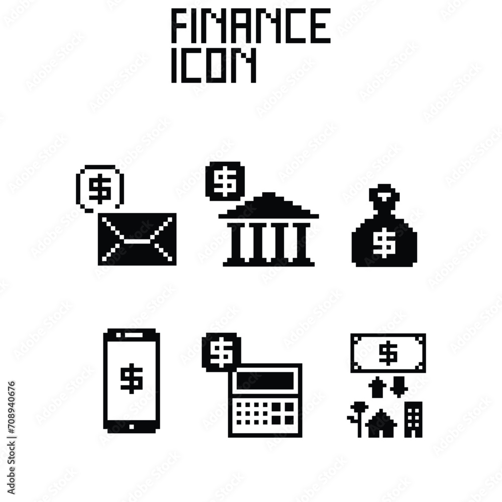 this finance icon in pixel art with black color and white background ...