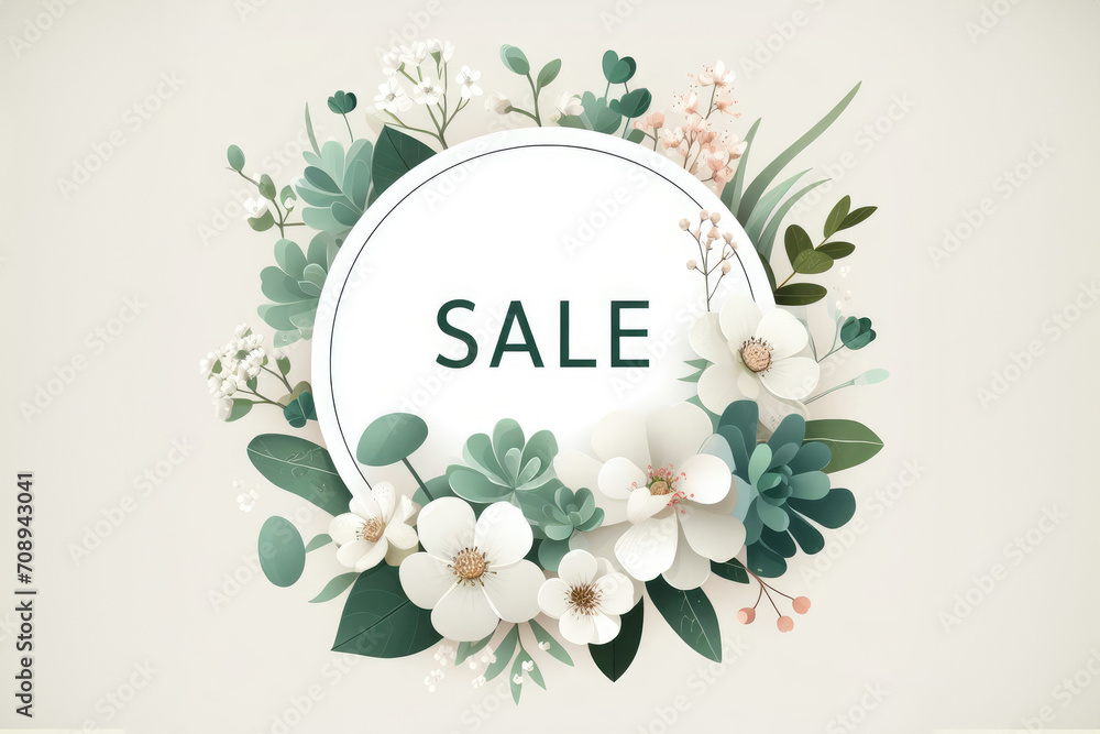 Floral border frame in shape circle with white copy space background ...