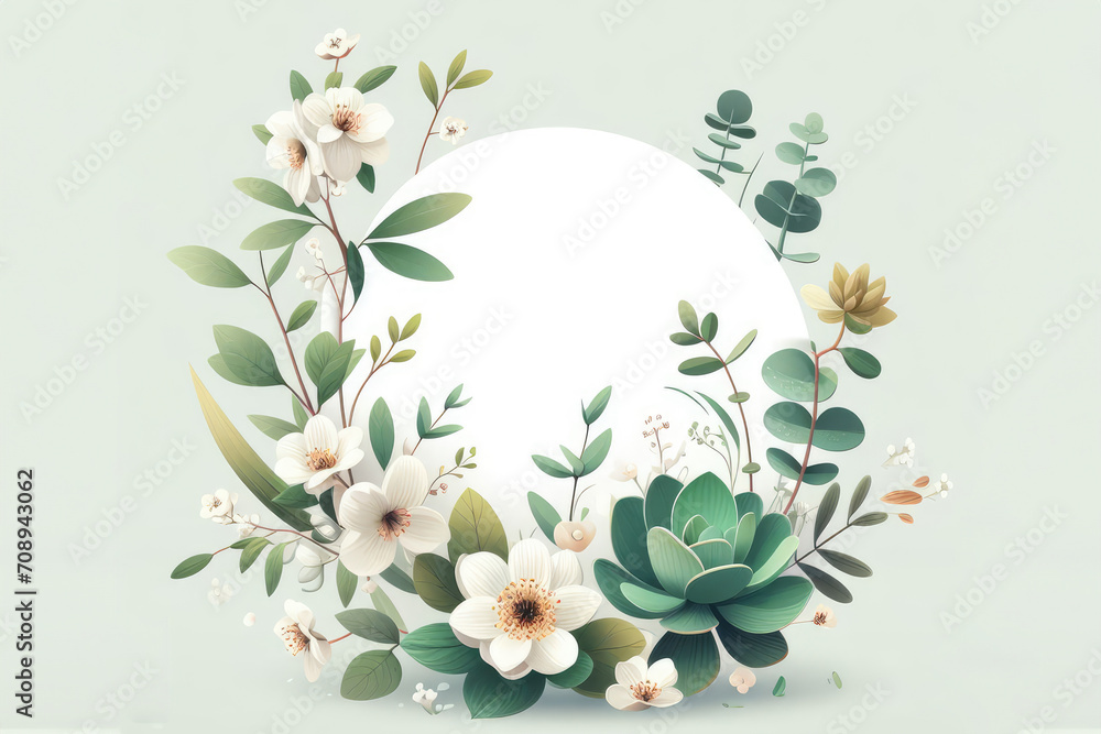 Floral border frame in shape circle with white copy space background ...