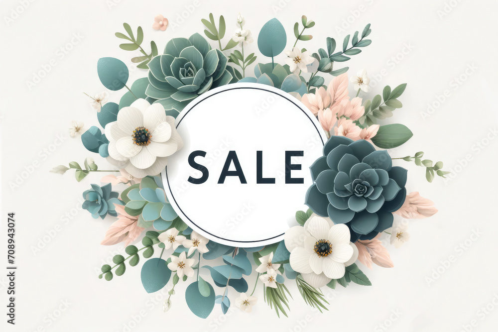 Floral border frame in shape circle with white copy space background ...