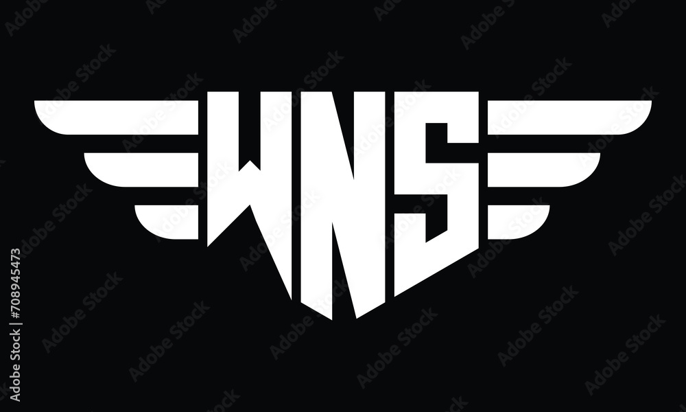 WNS three letter logo, creative wings shape logo design vector template ...