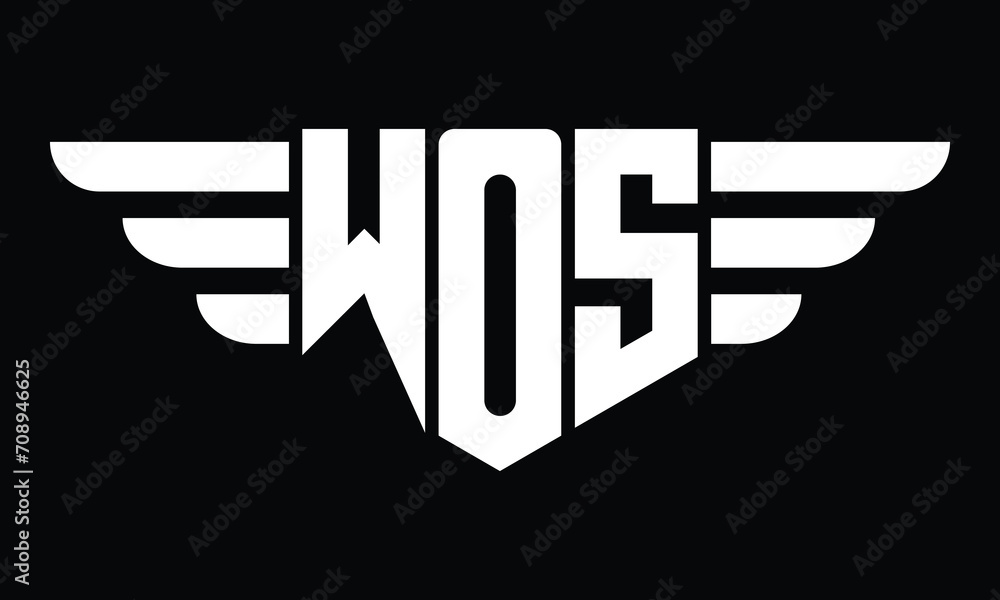 WOS three letter logo, creative wings shape logo design vector template ...