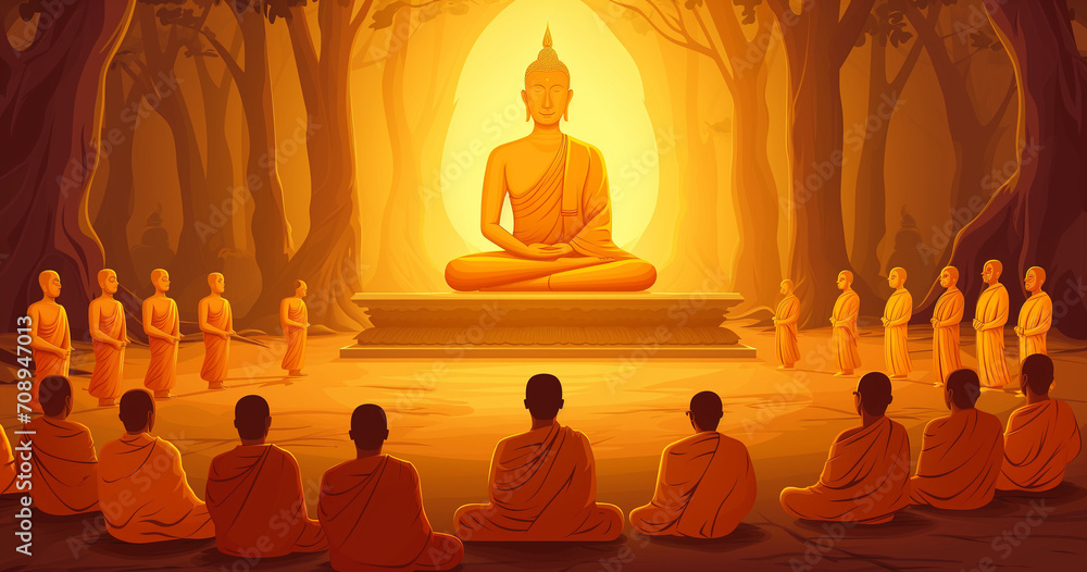 Illustrating Makha Bucha Day, capturing the moment of Buddha delivering ... Illustrating Makha Bucha Day, capturing the moment of Buddha delivering ...