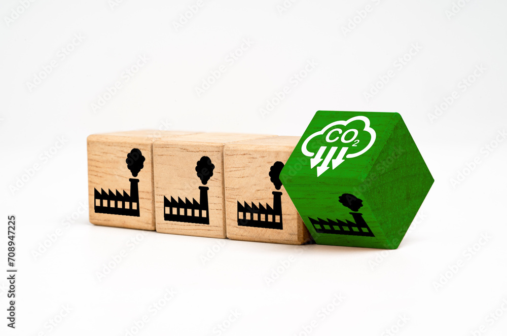 Flipping pollution factory to CO2 reducing icon for decrease CO2 emission , carbon footprint and ...