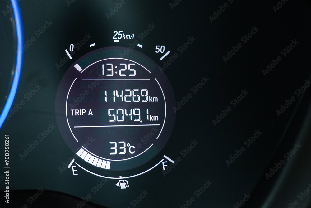 Speedometer of Modern car close up, Modern car cockpit, Panoramic shot ...