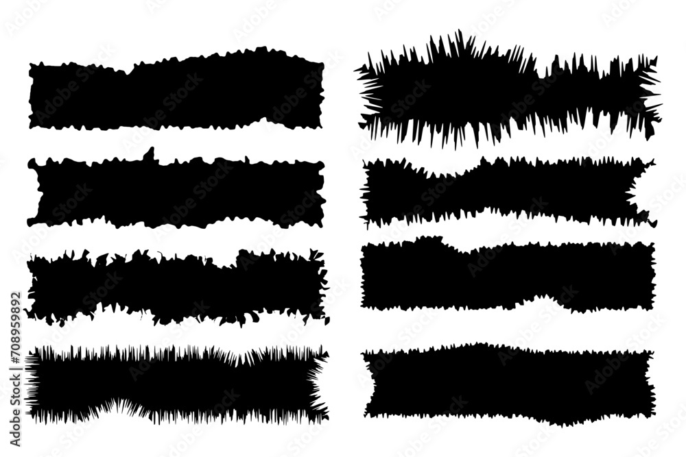 Jagged edge rectangle strip paper frame vector. Torn and rip grunge cut ...