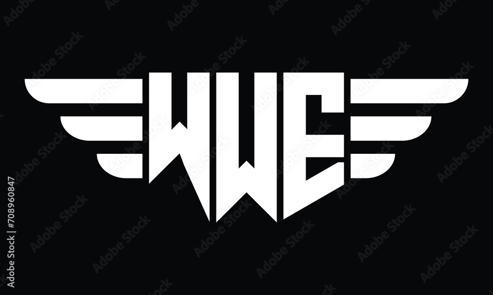 WWE three letter logo, creative wings shape logo design vector template ...
