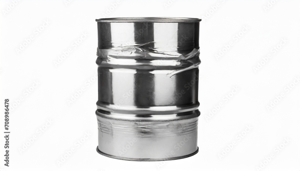 crumpled silver metal barrel white background isolated closeup dented ...