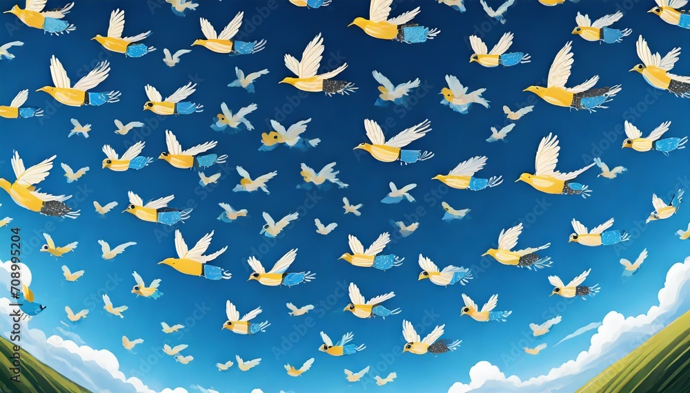 cute childish pattern with flying birds sky motivational phrases ...