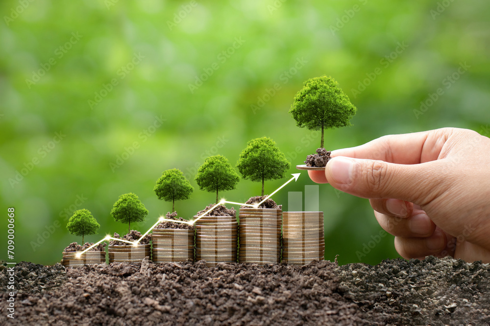 Global green business growth, profit, development and success Concept ...