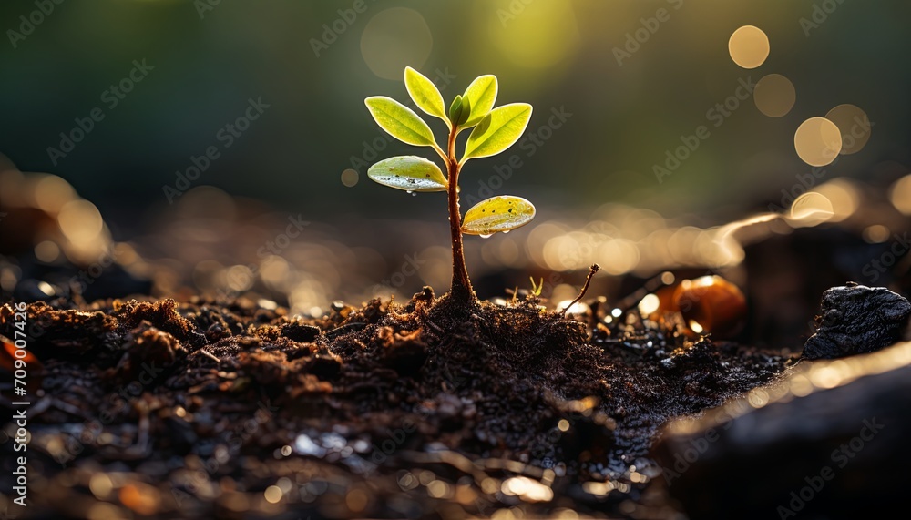 planting with a young tree, in the style of backlit photography ...