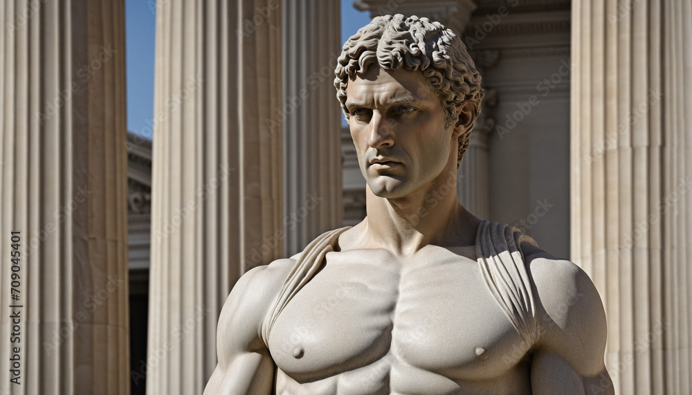 Powerful Stoic Greek or Roman Male Statue Against a Dark Background ...