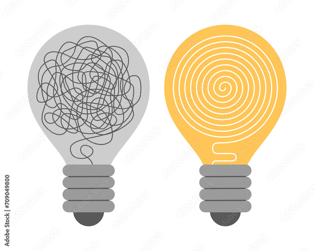 Light bulb bright versus broken. Dark electric lamp with disorganized ...