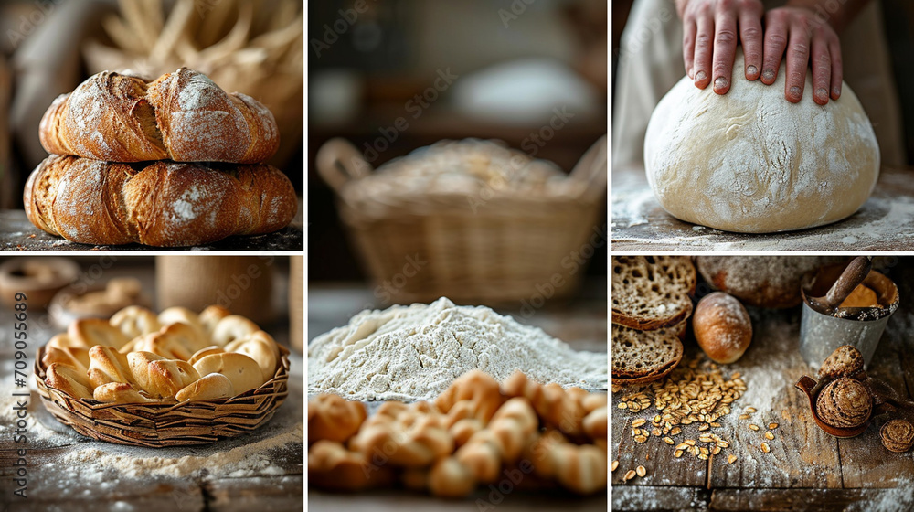 A visually appealing montage of various stages of bread-making, from ...