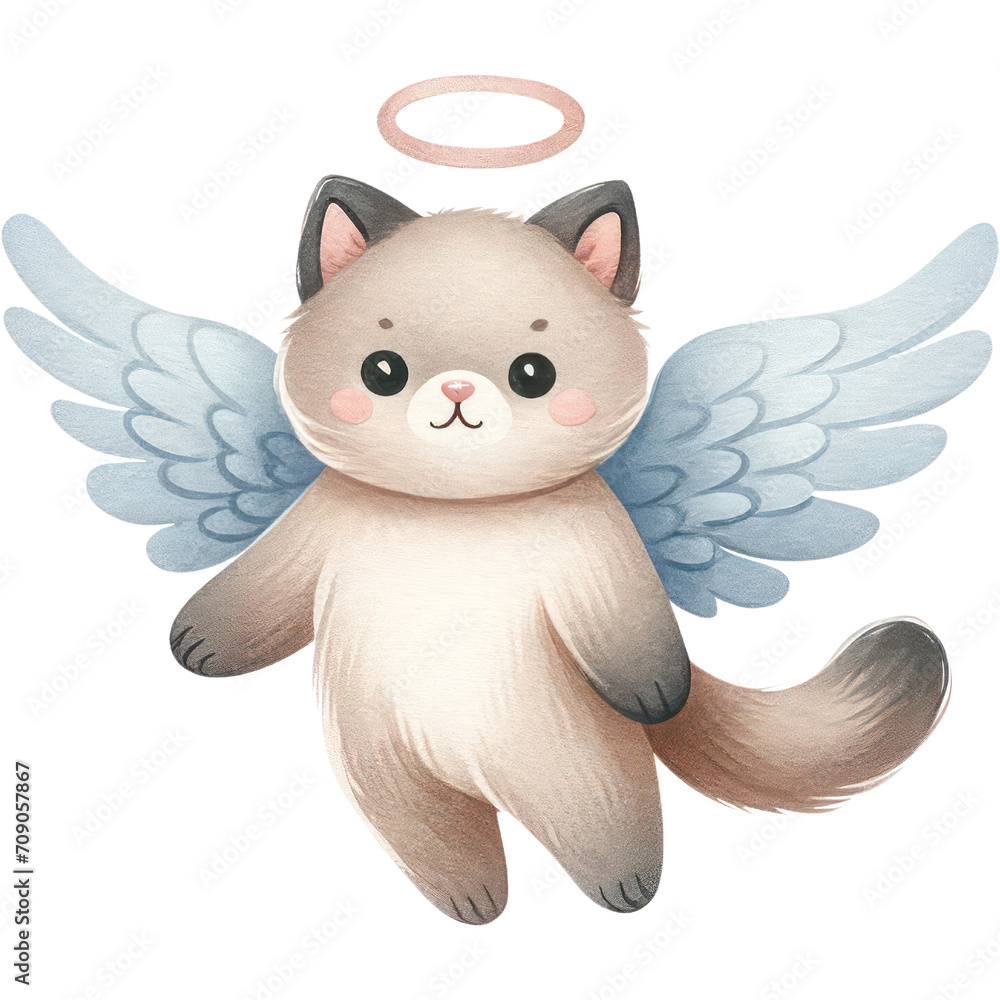 smoke color cat, A charming watercolor illustration of a smoke color ...