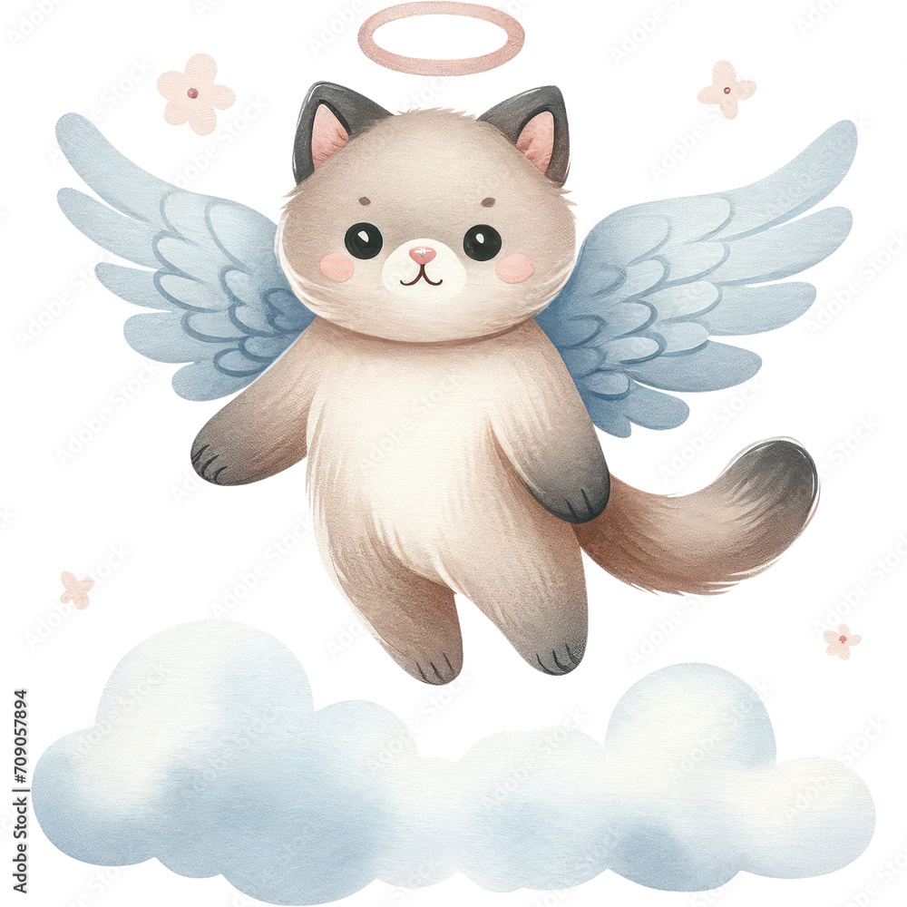 smoke color cat, A charming watercolor illustration of a smoke color ...