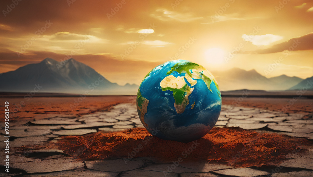 Global warning, climate change concept. Planet Earth burning in arid ...