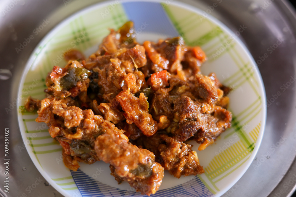 Traditional homemade Mutton curry Asian cuisine Chukhandar gosht Spicy ...