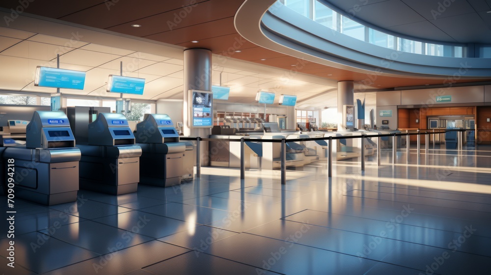 Deserted Airport Check-In Counters ::1 image illustrating empty check ...