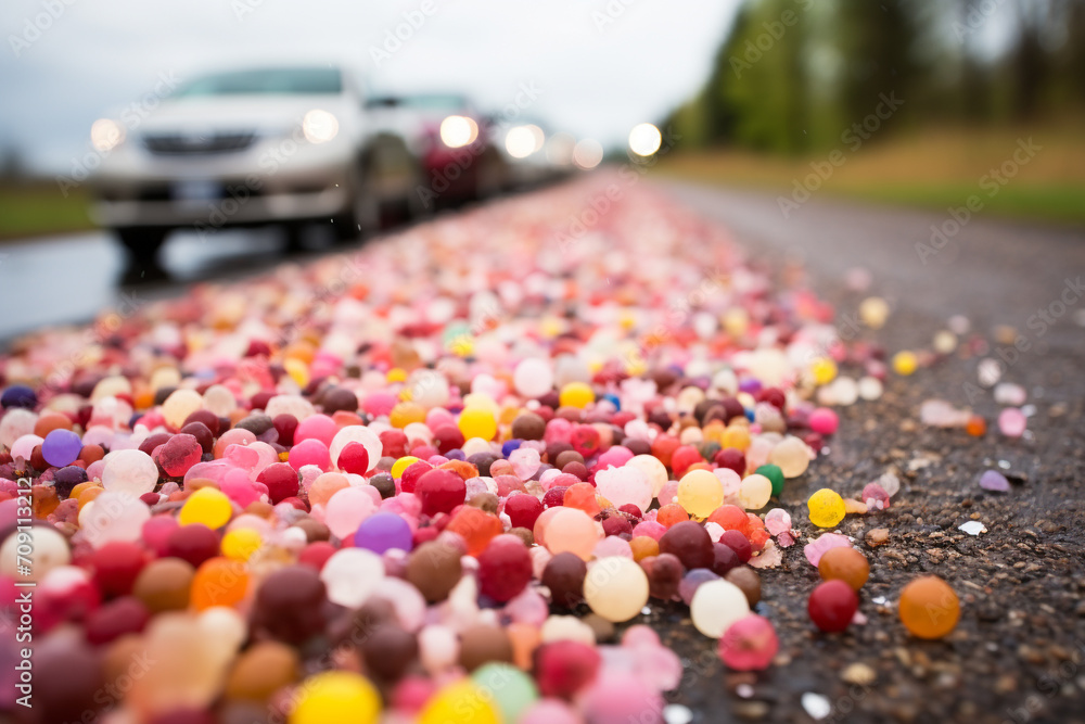 depicts dramatic intensity of a hail storm, showcasing hailstones ...