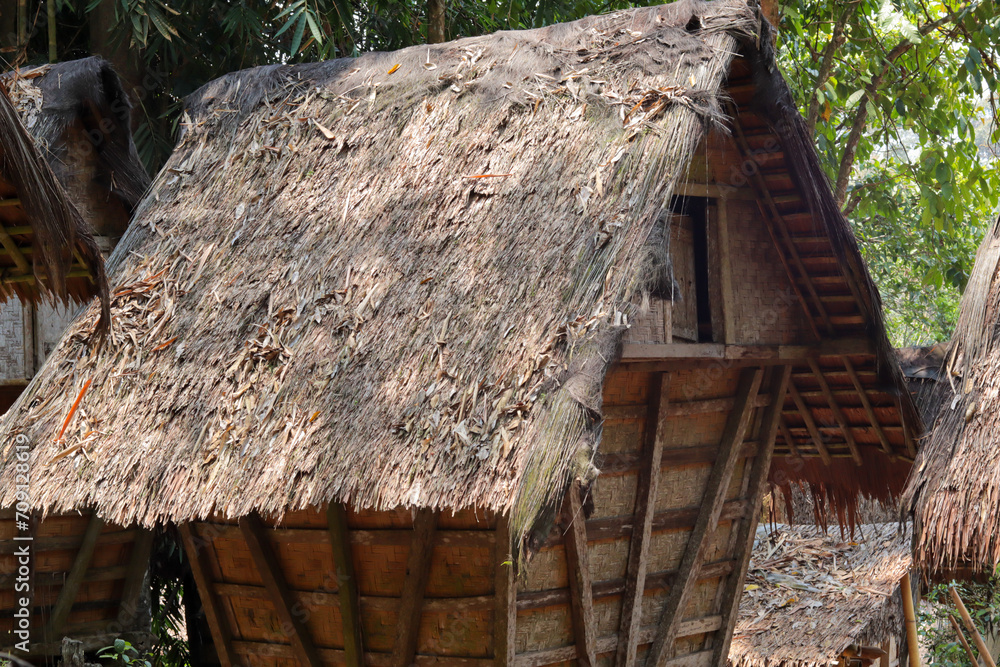 traditional Baduy rice storage construction called leuit. made of wood ...