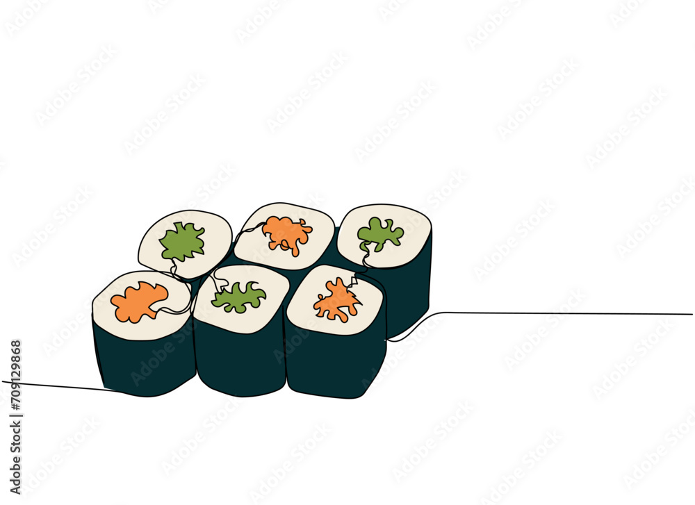 Sushi roll, Hosomaki, maki one line art. Continuous line drawing of ...