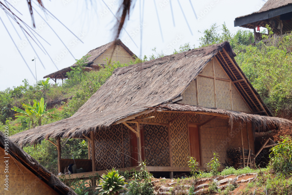 environmentally friendly Baduy house construction with bamboo walls and ...