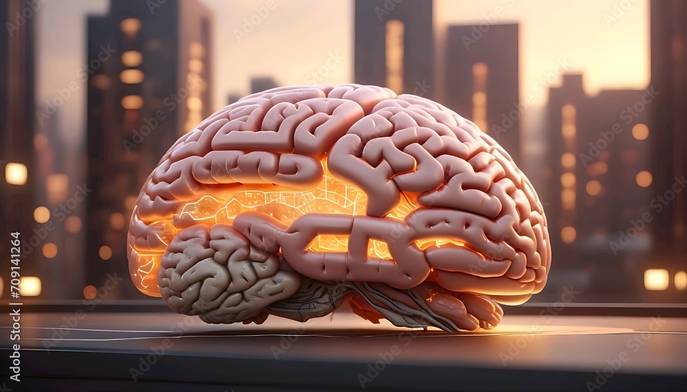 Cross section of the human brain, showcasing different regions and ...