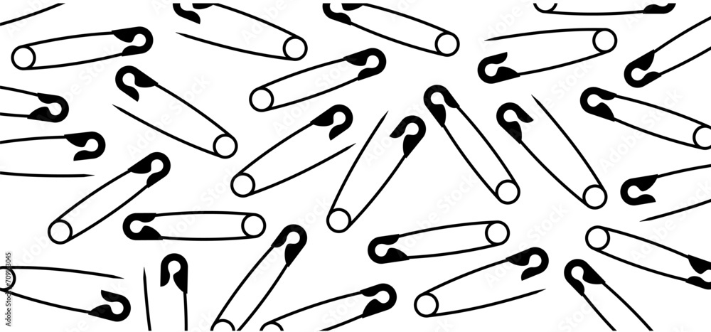 Safety pin. Opened and closed pins. pierced and clipping path sign. Vector safetypin icon. Open ...