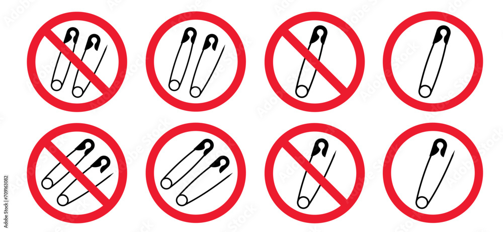 Vecteur Stock Stop, baby safety pin. prohibited opened and closed pins. pierced and clipping ...