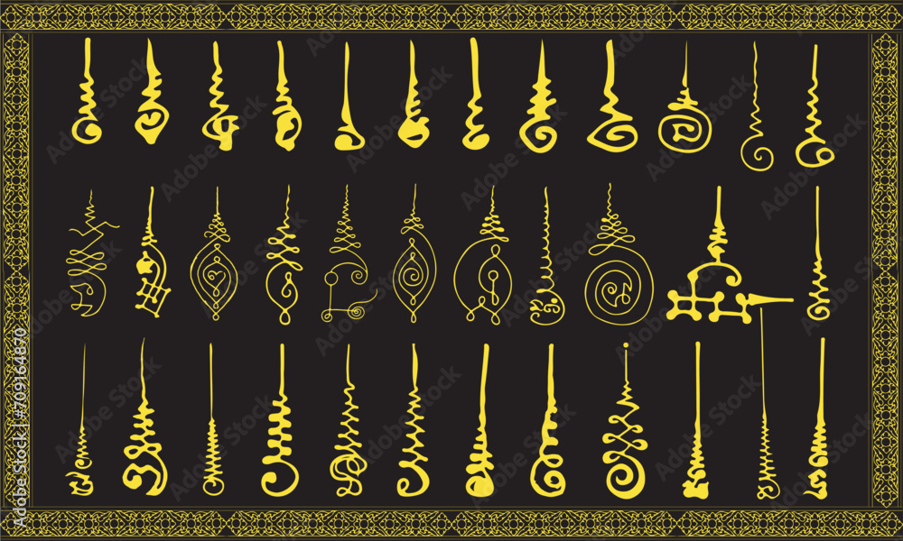 Thailand talisman set. Thai ancient traditional tattoo,Sak yant thai ...