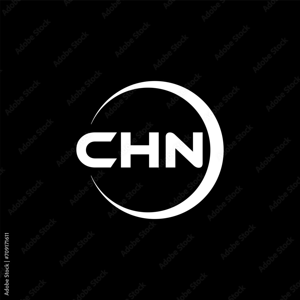 CHN letter logo design with black background in illustrator, cube logo ...