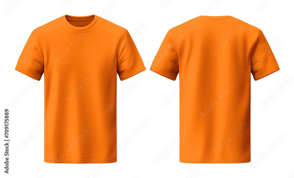Plain orange t-shirt front and back side mockup Template isolated on ...