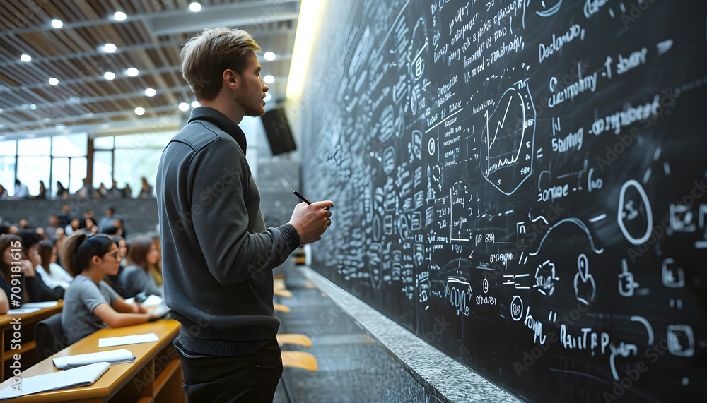 Man giving a lecture in front of a audience. He is presenting a subject ...