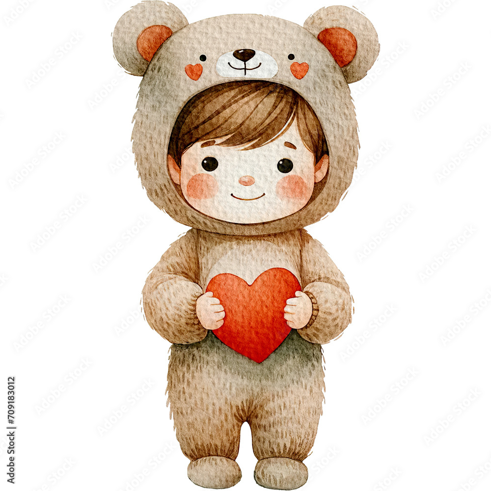 Adorable toddler wearing bear costume watercolor clipart isolate ...