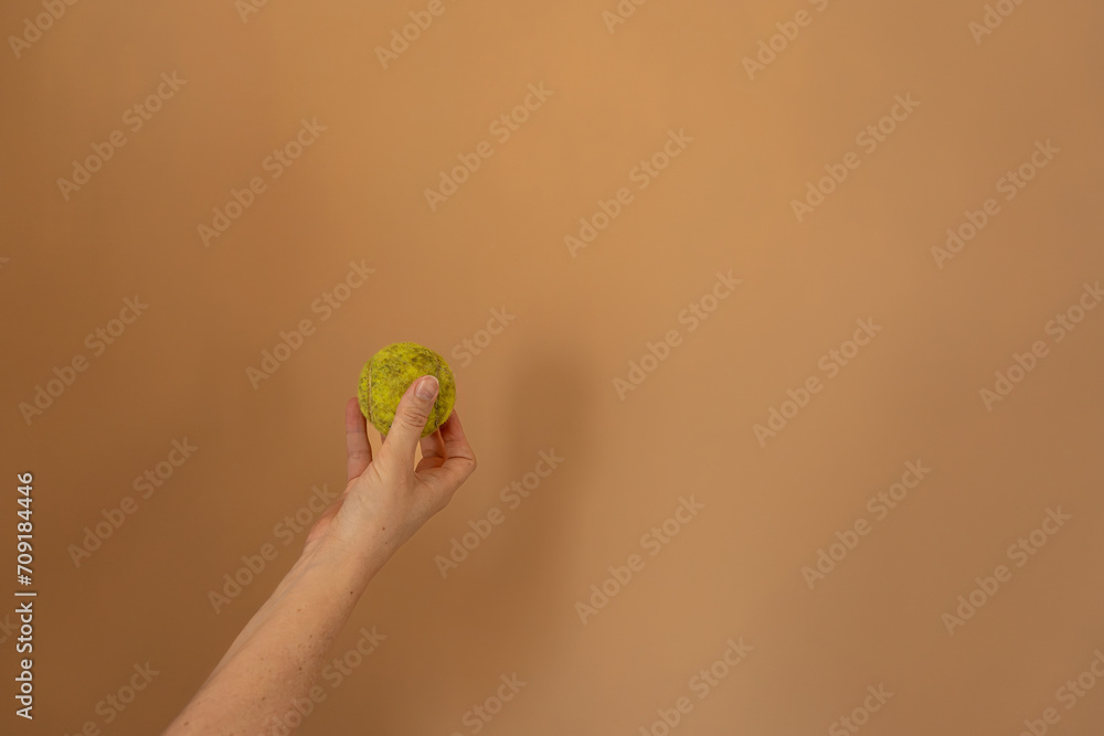 Vintage Tennis Vibes: Hand Grasping an Old Tennis Ball. A hand clasps ...