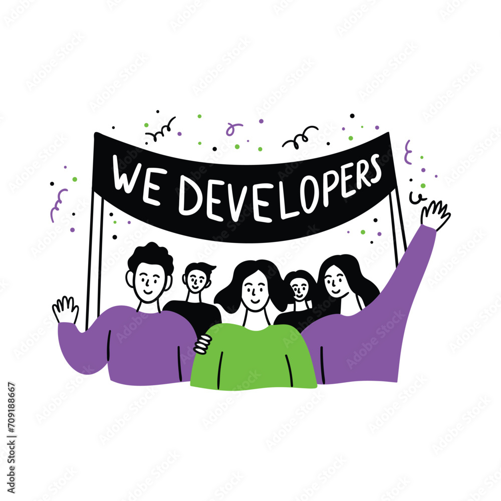Cartoon Color Web Development Concept Scene with Characters People and ...