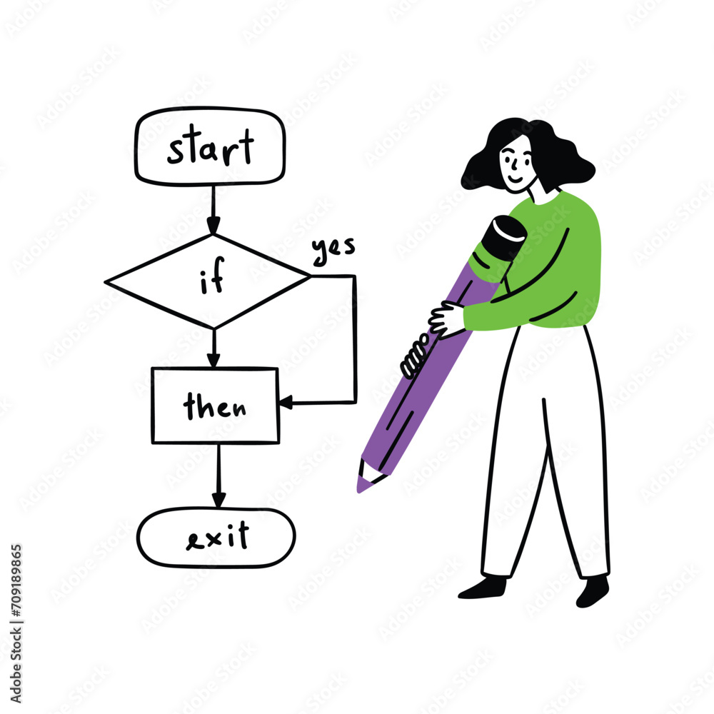 Cartoon Color Web Development Concept Scene with Character Girl ...