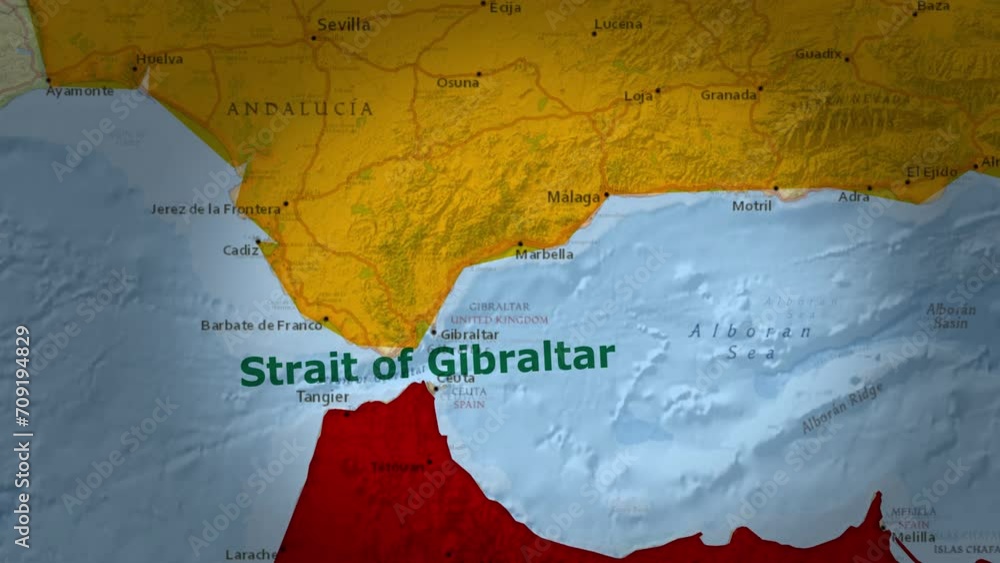 Connecting Continents: Strait of Gibraltar Map. Stock Video | Adobe Stock