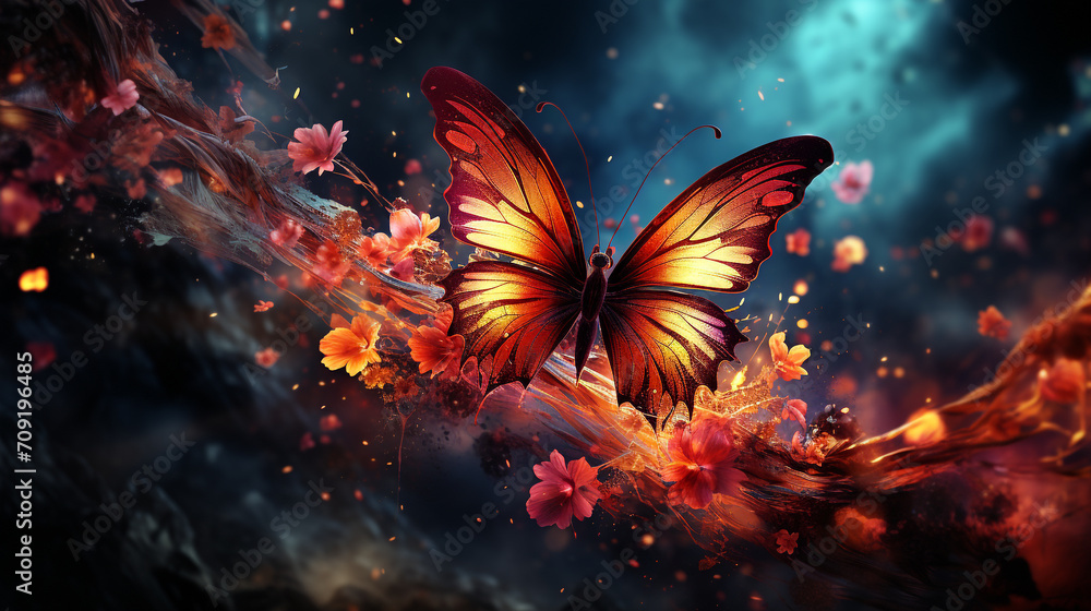 Fantastic Butterfly In Mid Air Bioluminescence Realistic Colours