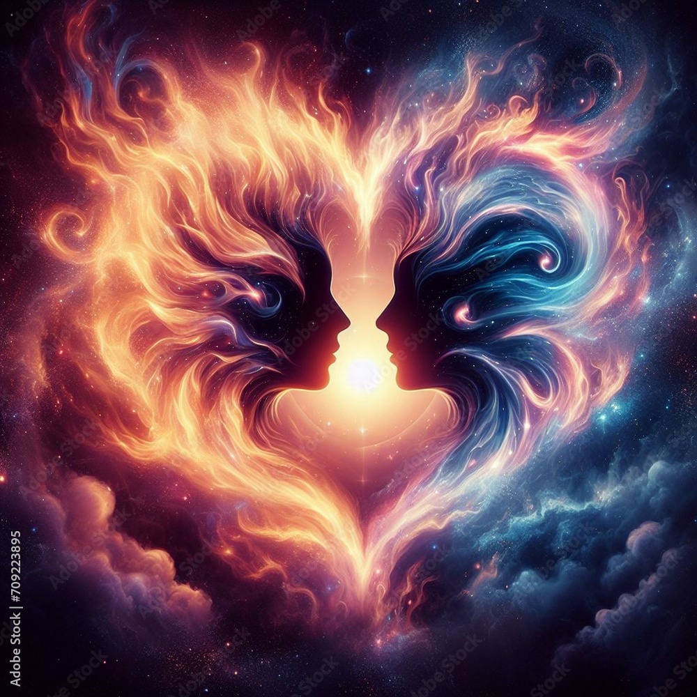 Twin flame couple. Soulmates. The concept of magical, esoteric, tantric ...