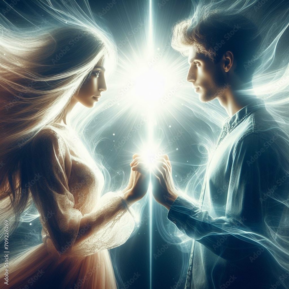 Twin flame couple. Soulmates. The concept of magical, esoteric, tantric ...