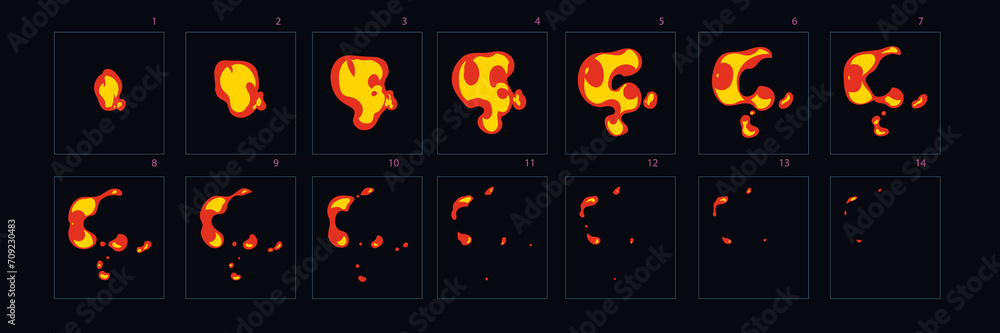 Fire burst animation. Animation of fire blast. Fire Sprite sheet for ...