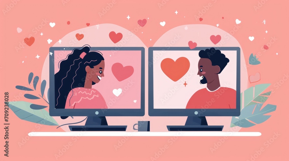 Virtual Valentine's date with two people sharing heart emojis ...