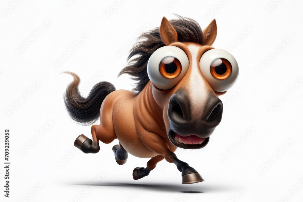 full body Funny Portrait of surprised horse with bulging big eyes on ...