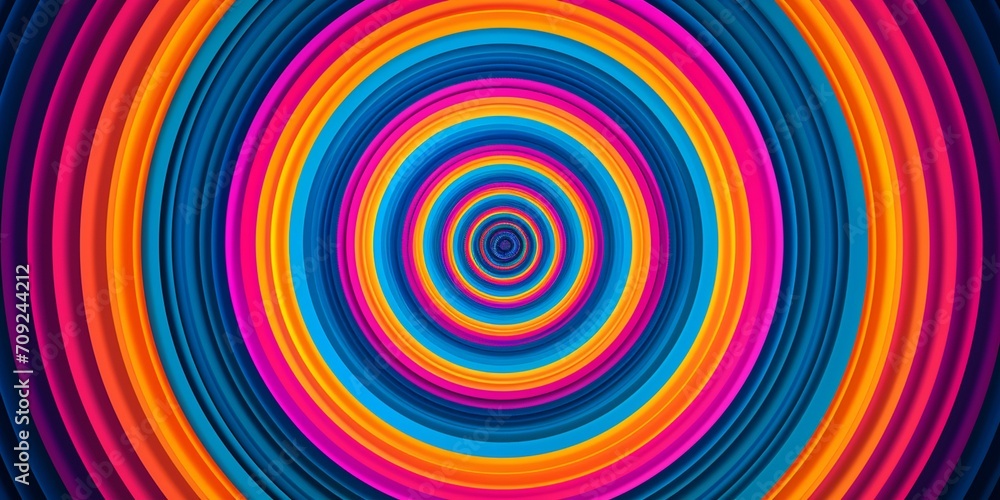 A symmetrical composition of concentric circles in vibrant, contrasting ...