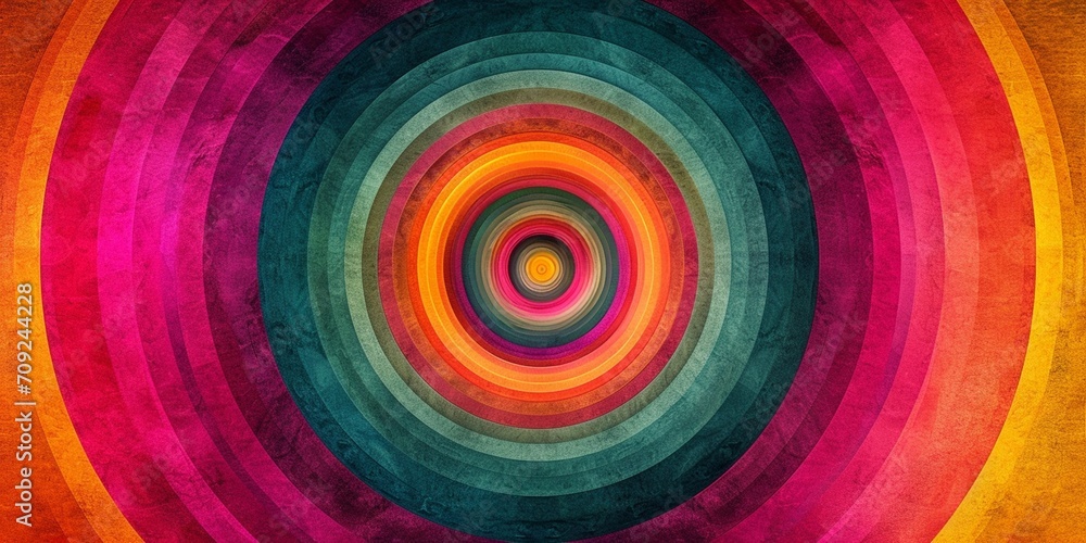 A symmetrical composition of concentric circles in vibrant, contrasting ...